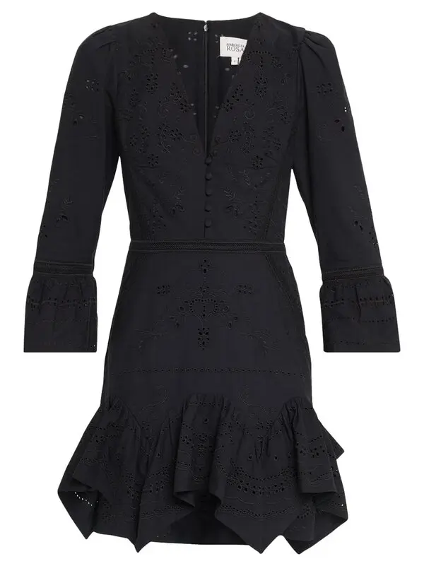 Marchesa Eyelet Floral-embroidered Cotton Mini Dress - Black