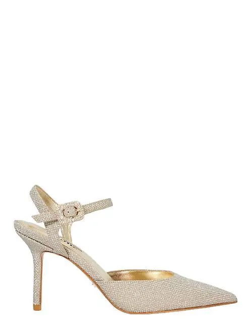 DUNE Diamante-buckle Heeled Woven Courts - Gold Synthetic