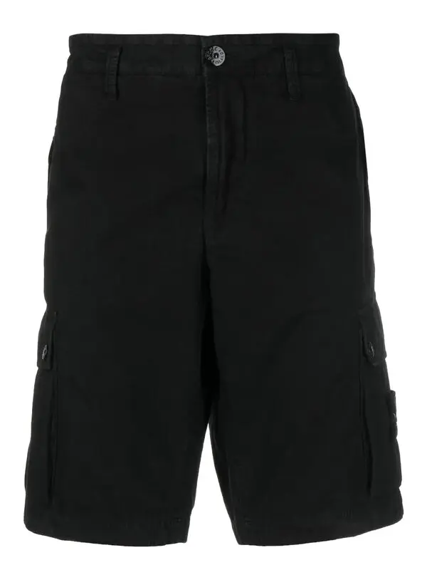 Stone Island Old Effect Cotton Cargo Bermuda Shorts - Black