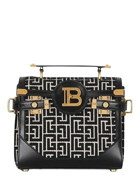 Balmain B-buzz 23 Jacquard And Leather Bag - Black