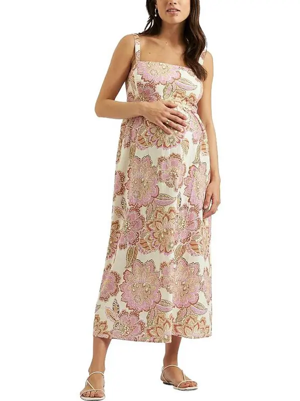 RIPE MATERNITY Hope Tie Back Linen Dress - Beige