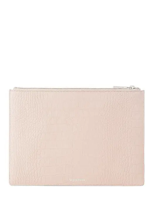 Whistles Matte Croc-embossed Leather Clutch - Nude/silver