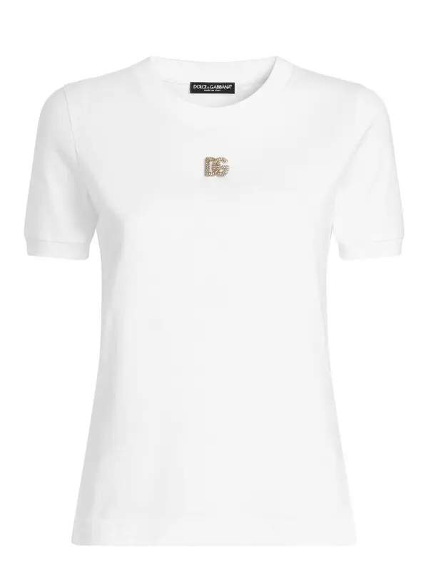 Dolce & Gabbana Jersey T-shirt With Metal Dg Pin Logo - White