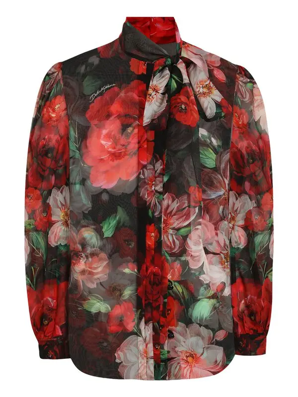 Dolce & Gabbana Floral Chiffon Pussy-bow Shirt - Print