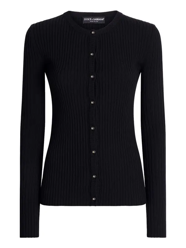 Dolce & Gabbana Ribbed Wool Cardigan - Black