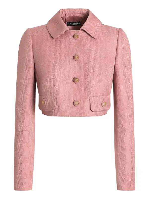 Dolce & Gabbana Quilted Jacquard Jacket With Dg Logo - Pink