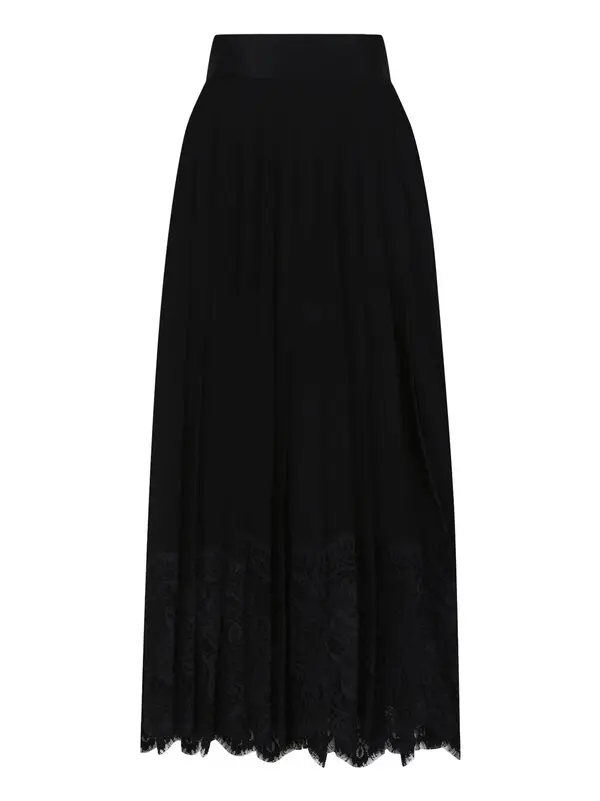 Dolce & Gabbana Pleated Georgette Circle Skirt With Lace Trims - Black