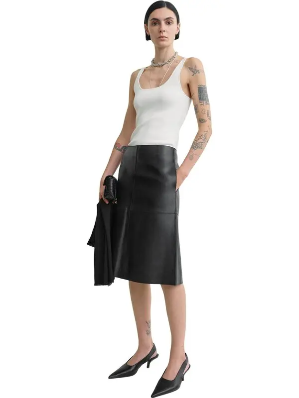 TOTEME Paneled Leather Knee-length Skirt - Black