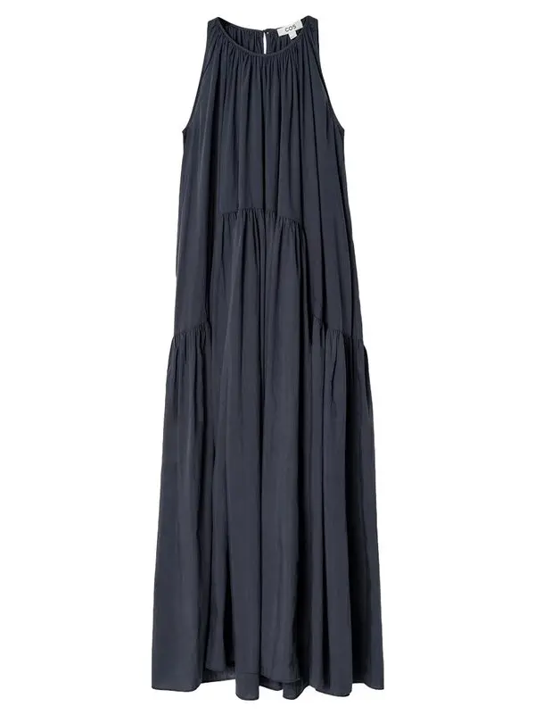 Cos Gathered Halterneck Maxi Dress - Blue