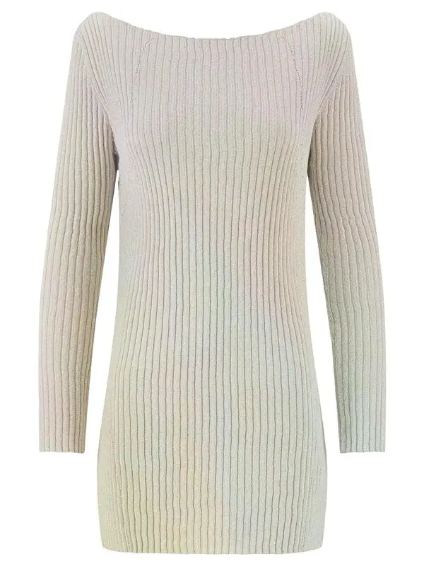 LANEUS Knitted Lurex Mini Dress - Neutrals