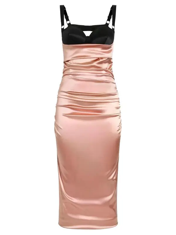 Dolce & Gabbana Draped Satin Calf-length Dress With Bra-style Cups - Pink