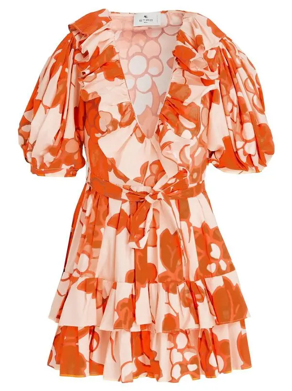 Etro Ruffled Printed Mini Dress - Orange