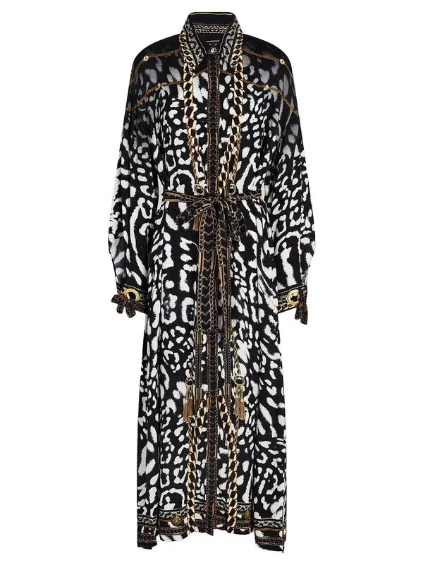Camilla Embellished Printed Jacquard Midi Shirt Dress - Black