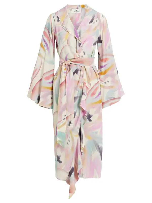 Etro Ruffled Printed Silk-crepe Midi Wrap Dress - Baby Pink