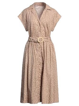 TWINSET Printed Cotton Midi Shirt Dress With Belt - Beige