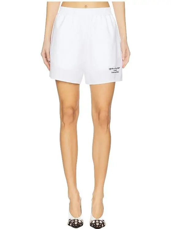 Off-White Embroidered Poplin Elastic Waist Shorts - White & Black