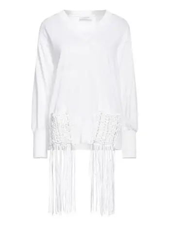 Fabiana Filippi Knitted V-neck Top With Fringe Detail - White