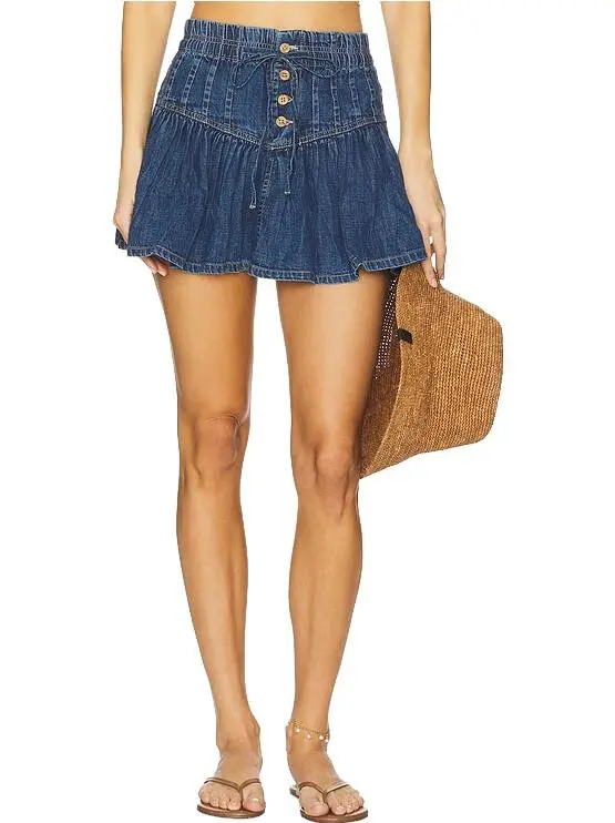 Free People X We The Free Roselle Denim Mini Skirt - High Tide