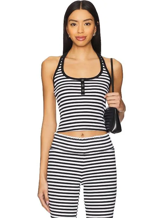 Frankies Bikinis Bambi Rib Halter Top - Silhouette Stripe