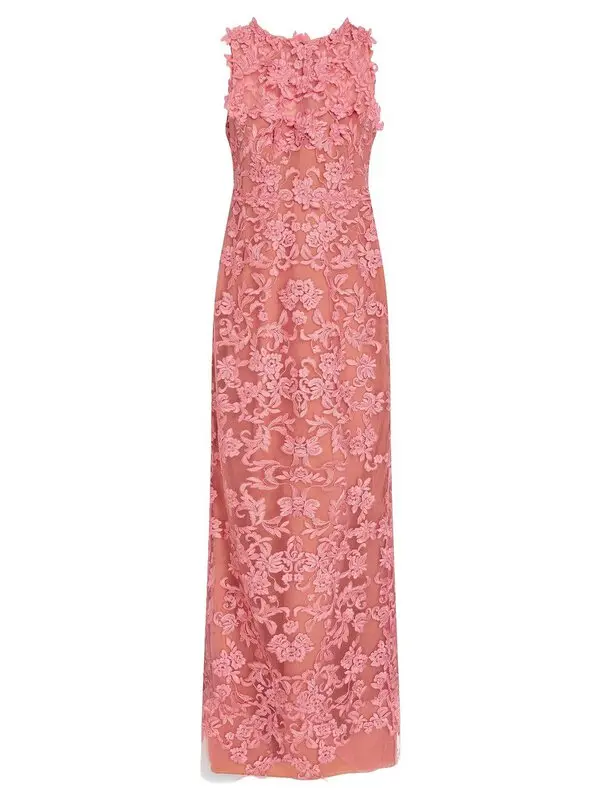 Marchesa Floral-appliquéd Corded Lace Gown - Antique Rose