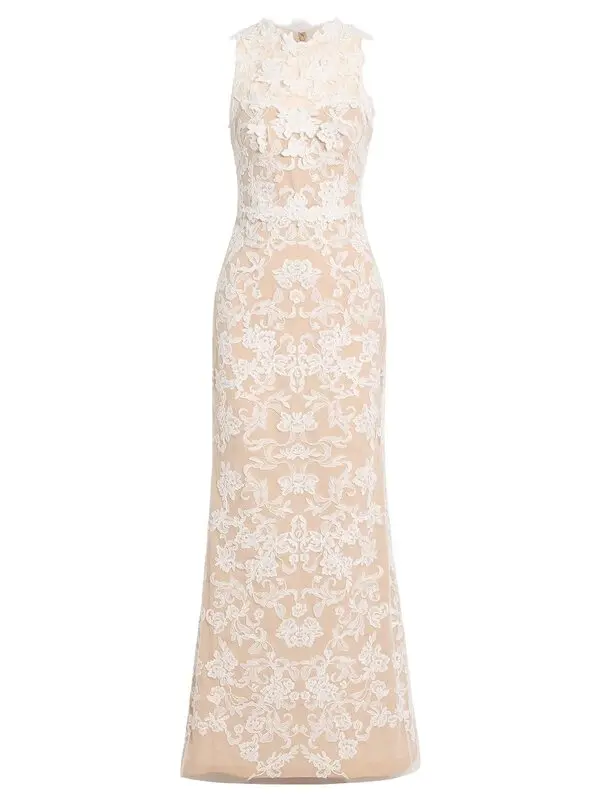 Marchesa Floral-appliquéd Corded Lace Gown - White
