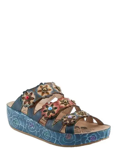 SPRING STEP SHOES Cuddlecake Wedge Sandals - Navy Multi