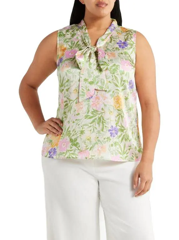 TAHARI ASL Floral Bow Neck Sleeveless Top - Floral Multi