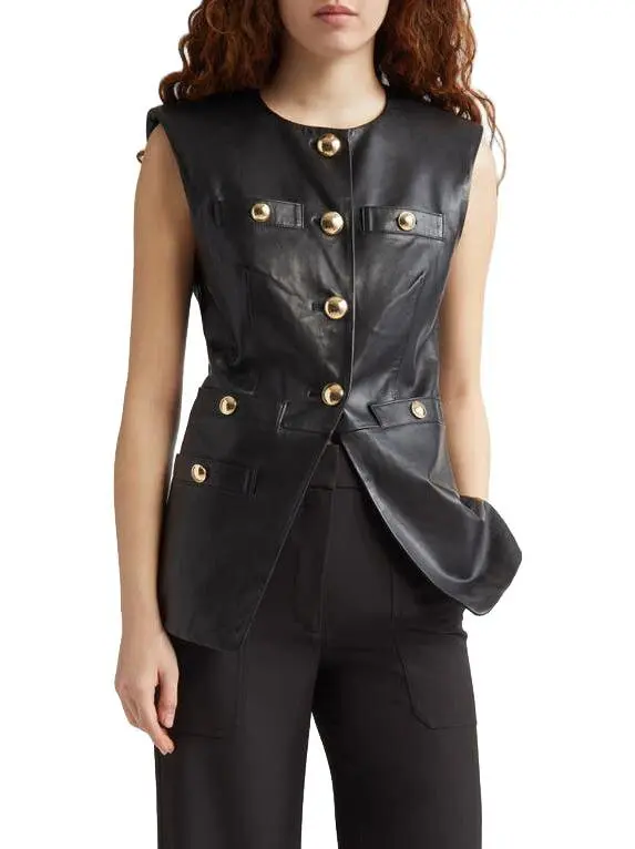 Veronica Beard Tamara Leather Vest - Black