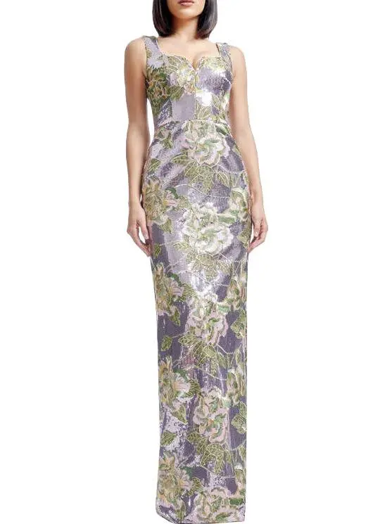Dress The Population Goldie Embroidered Column Gown - Lilac Multi
