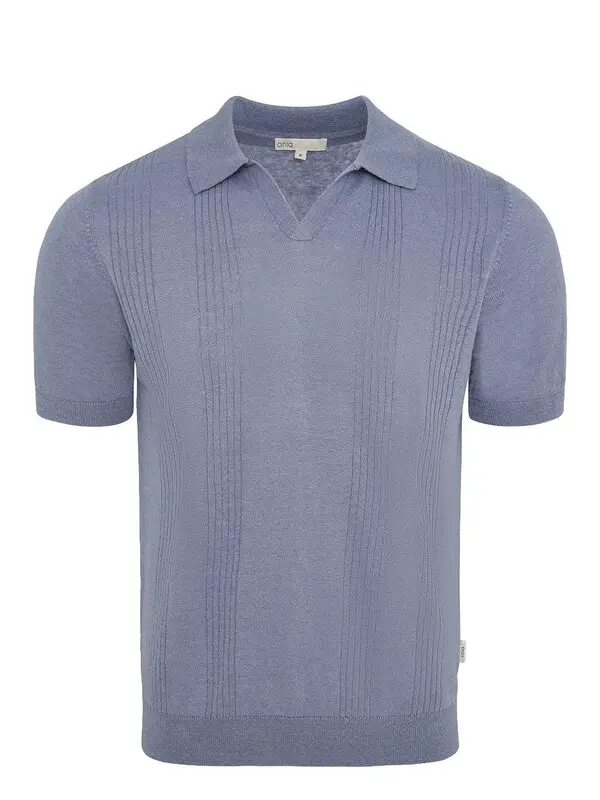 Onia Linen Johnny Collar Polo Sweater - Soft Blue
