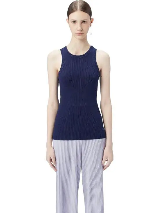 GOBI MONGOLIAN CASHMERE Ribbed Cotton Silk Cashmere Blend Tank Top - Navy