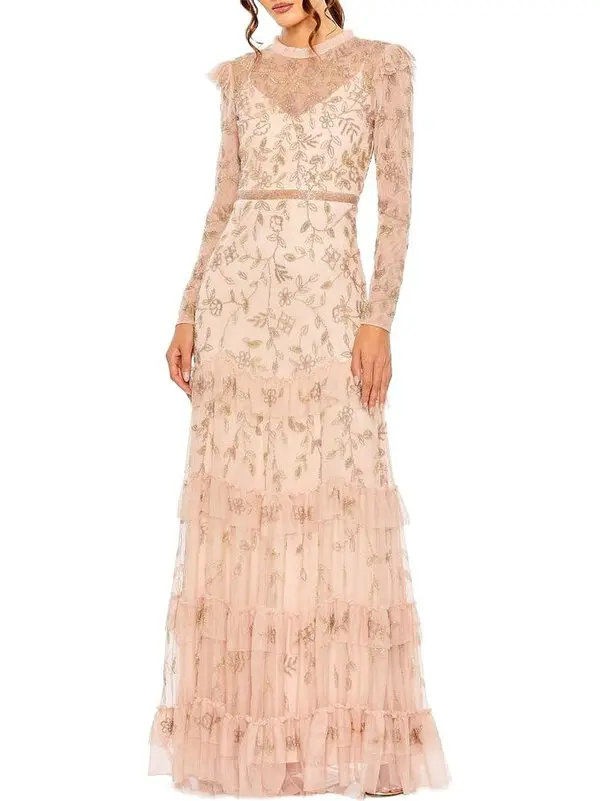 Mac Duggal High Neck Embellished Gown - Blush