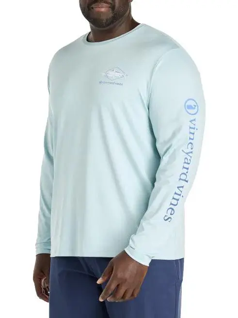 Vineyard Vines Big & Tall Painted Bonefish Long-sleeve Performance T-shirt - Aqua Haze Heather