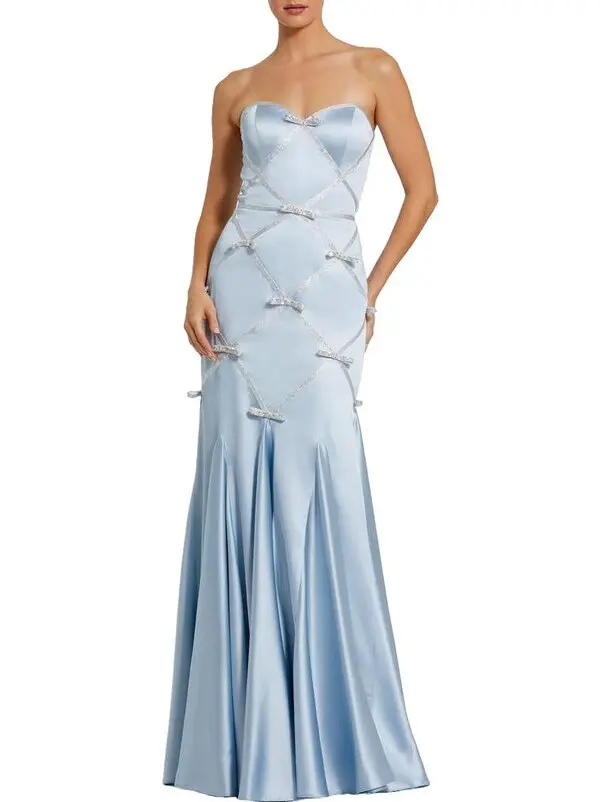 Mac Duggal 3d Bow Satin Mermaid Gown - Powder Blue Silver