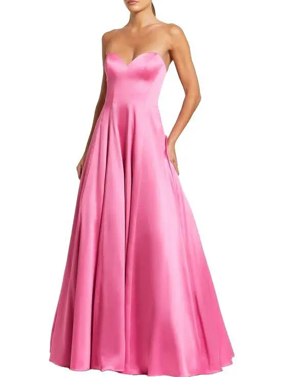 Mac Duggal Satin Strapless Bow Detail Ballgown - Pink
