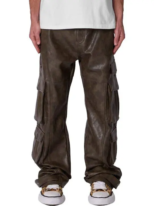 Mnml G33 Faux Leather Cargo Pants - Brown