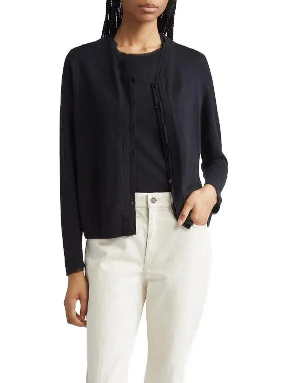 Lafayette 148 New York Chiffon Trim Cashmere Cardigan - Black