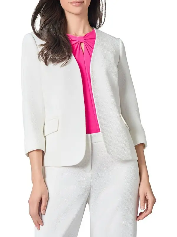 KASPER Rolled Cuff Stretch Crepe Blazer - Lily White