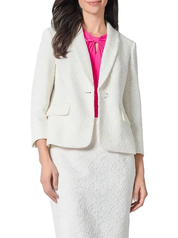 KASPER Lace Shawl Collar Blazer - Lily White