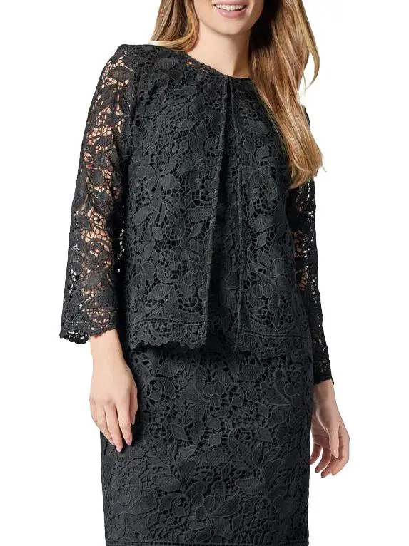 KASPER Lace Knit Cardigan - Black