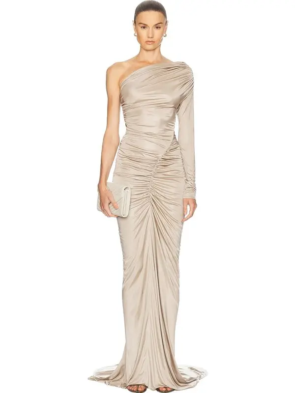 Atlein One Sleeve Ruched Gown - Poussiere