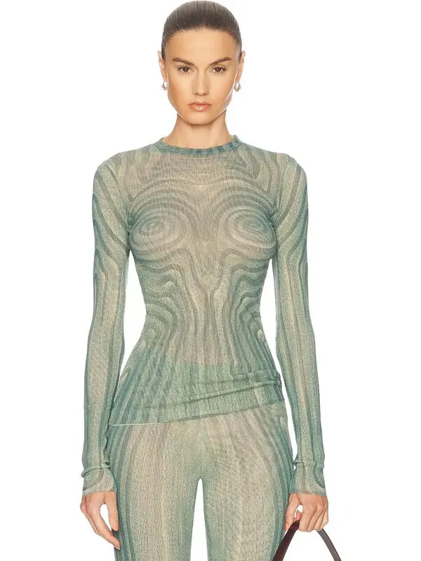 Jean Paul Gaultier Spiral Long Sleeve Top - Ecru & Aqua