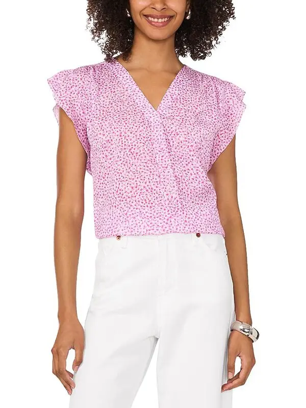 Vince Camuto Ruffled Sleeve V-neck Top - Violet Blush