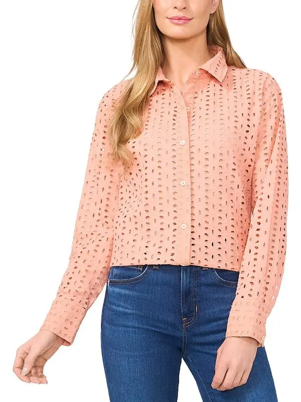 CECE DUPRAZ Eyelet Button-down Blouse - Peach Rust