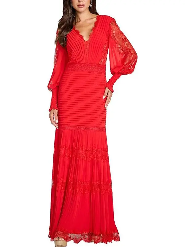 Tadashi Shoji Nyssa Bishop Sleeve Gown - Cherry