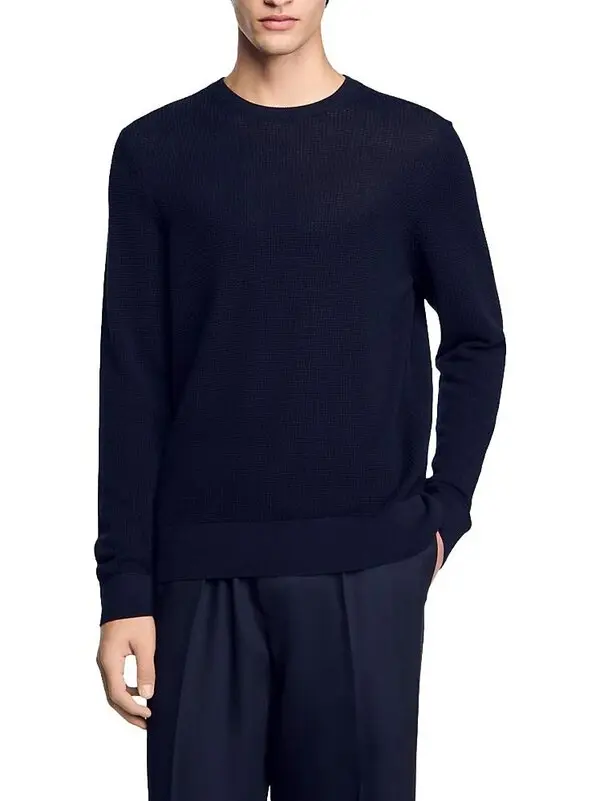 Sandro Textured Crewneck Pullover - Navy Blue