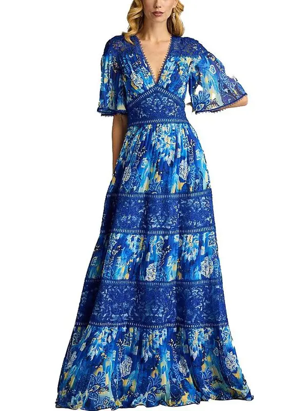 Tadashi Shoji Cyra Floral Gown - Mystic