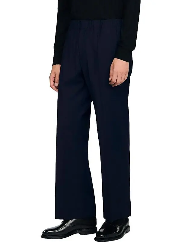 Sandro Wide Leg Trousers - Navy Blue