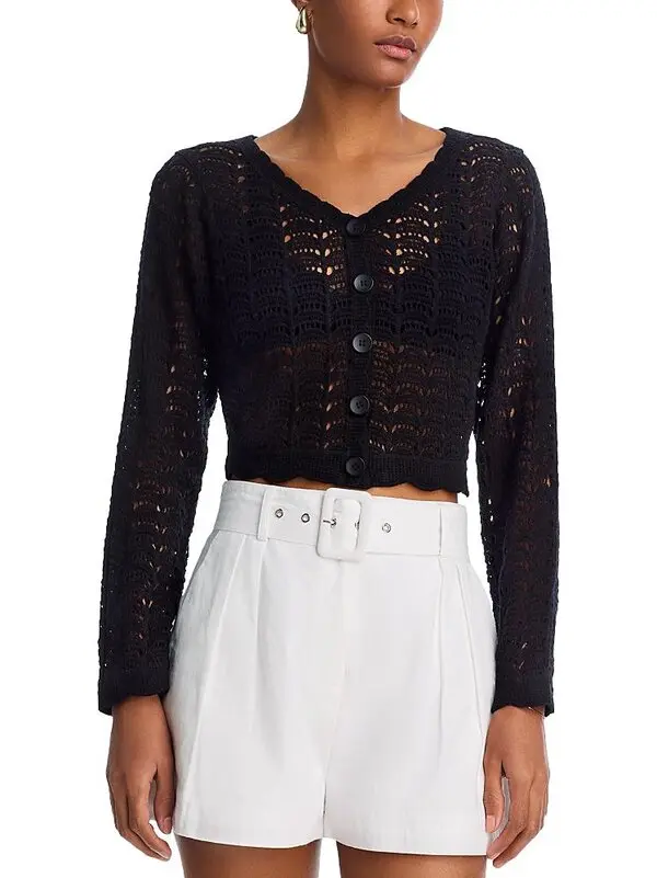 Aqua Crochet V-neck Cardigan Sweater - Black