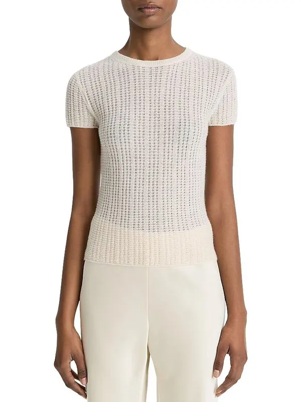 Vince Waffle Knit Short Sleeve Sweater - White Sand